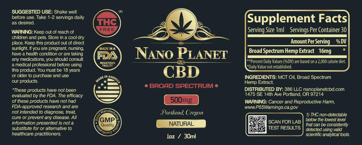 Broad Spectrum 500mg CBD Tincture » NanoPlanet CBD
