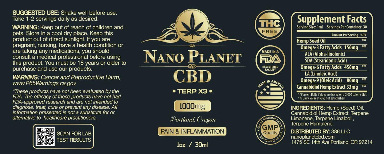 Terp X3 Pain & Inflammation Formula 1000mg » NanoPlanet CBD